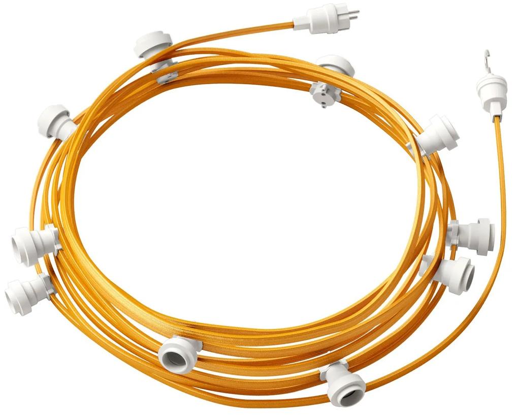 creative cables Hotový světelný řetěz LUMET 12,5 m je sestavený z 10 bílých objímek, háčku a zástrčky Barva kabelu: Zlatá - CM05