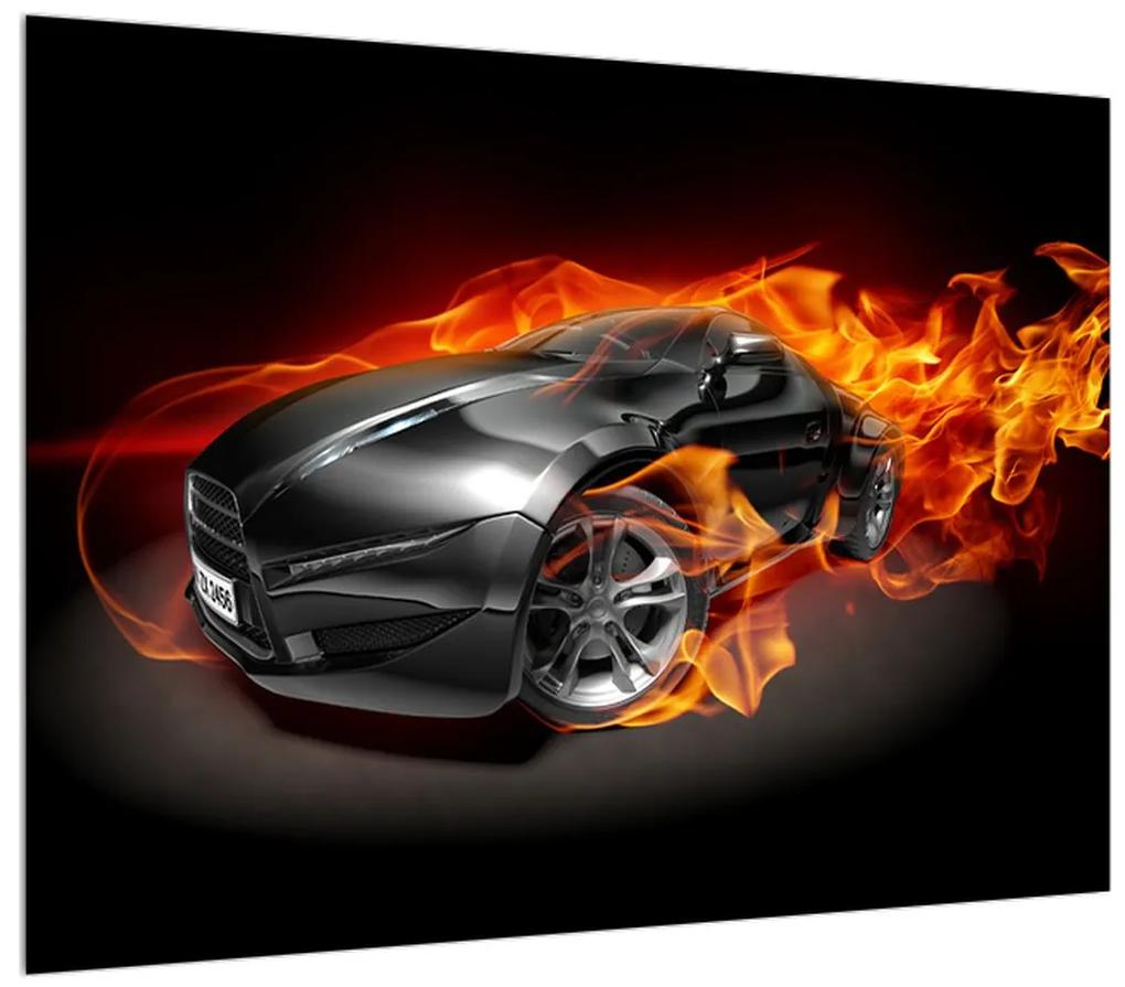 Obraz auta v ohni (70x50 cm)