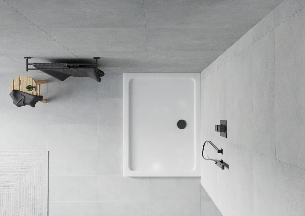 Mexen SLIM - Obdélníková sprchová vanička 130x100x5cm + černý sifon, bílá, 40101013B
