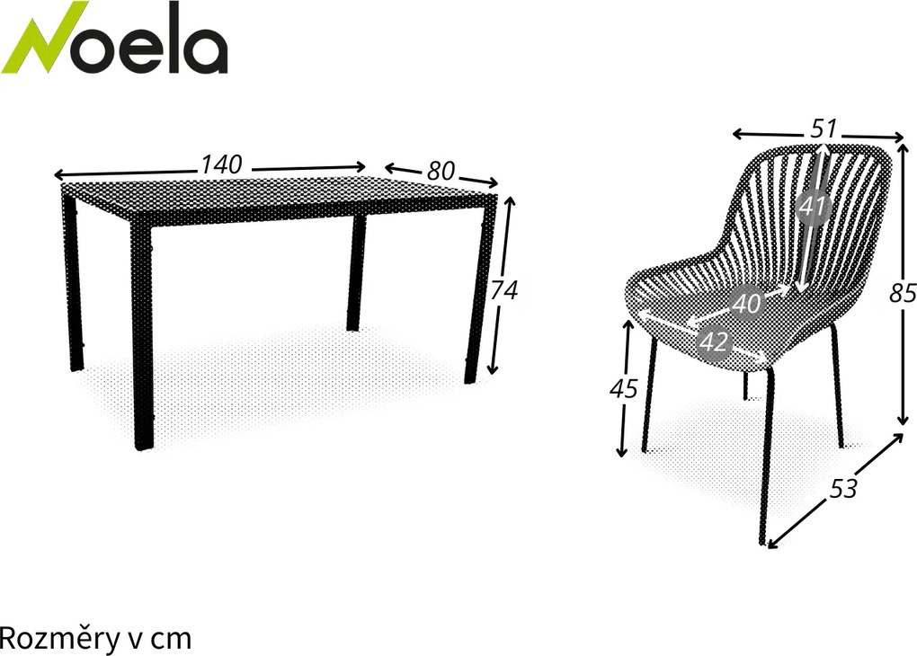 Noela Zahradní jídelní set Viking L + 4x židle GABY šedá