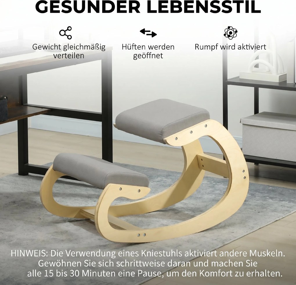 HOMCOM Ergonomický houpací kloubní židle pro home office, ke zlepšení držení těla, světle šedá