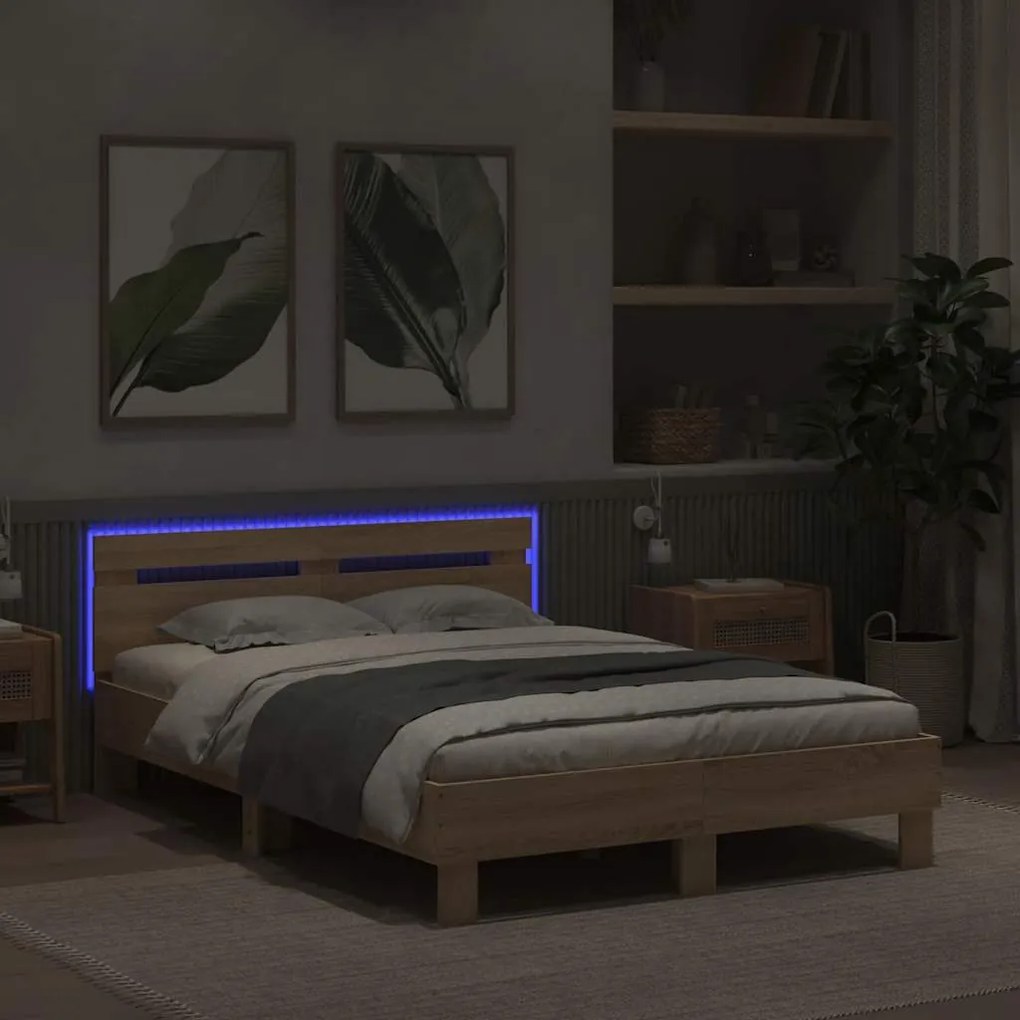 Rám postele s čelem a LED osvětlením dub sonoma 120 x 190 cm 3207576