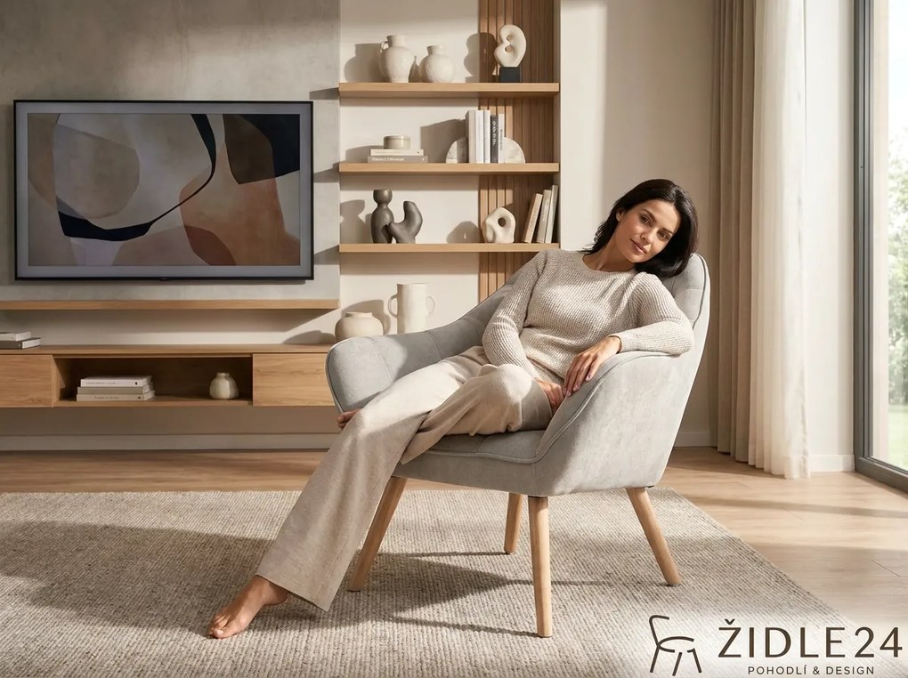 Relaxační křeslo RAVELLE - světle šedá látka