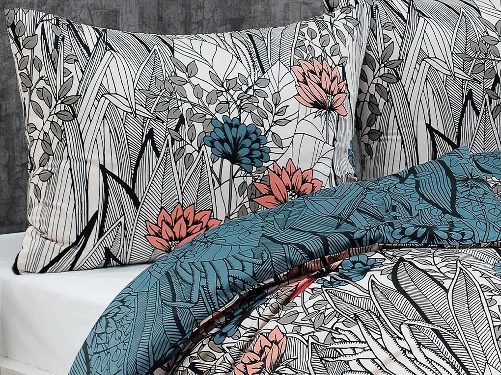 Matějovský Povlečení GLORIET, květinová kresba na šedo-bílé, bavlněný satén, 140x200cm + 70x90cm