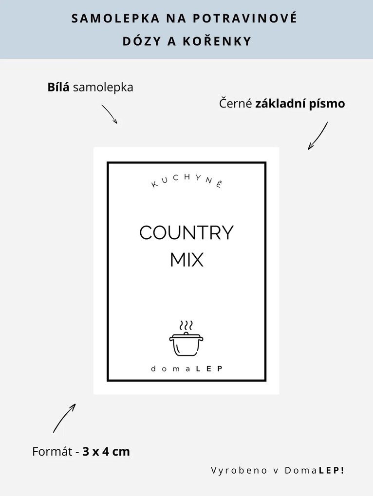 Samolepka na kořenky COUNTRY MIX bílá 3 × 4 cm základní písmo