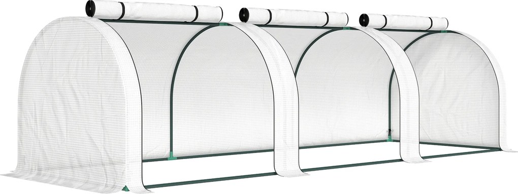 Outsunny mini skleníkový tunel pro rajčata 3 × 1 × 0,80 m, práškově lakovaný ocelový rám, vysokohustotní PE 140 g/m², odolný proti UV, 3 rolovací zip…