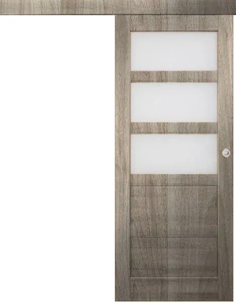 posuvné interiérové dveře na stěnu vasco doors BRAGA model 4 Průchozí rozměr: 70 x 197 cm, Orientace dveří: Levé dveře, Dekor: Ořech muškátový