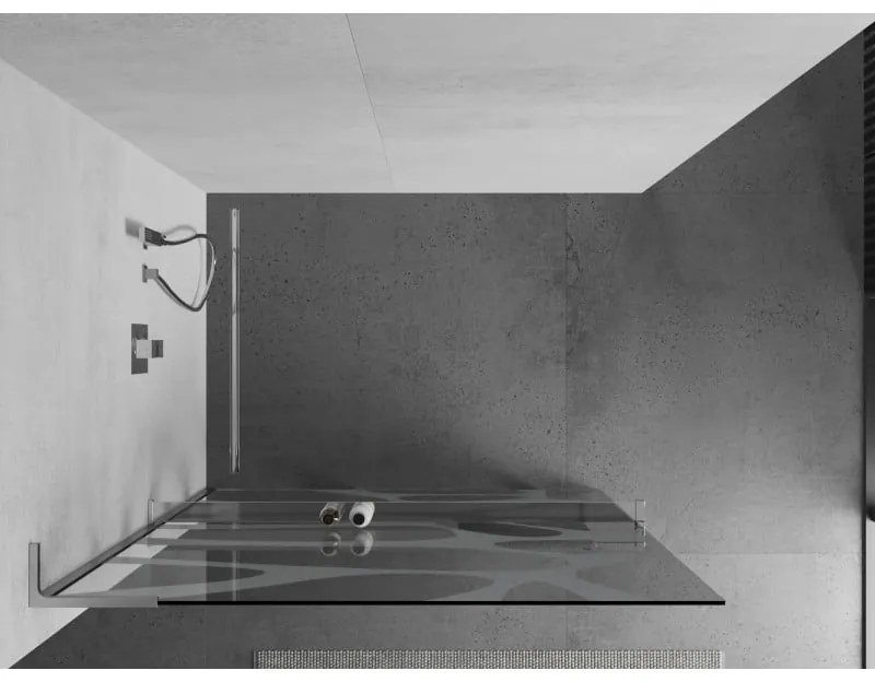 Mexen Kioto+ L, sprchová zástěna Walk-In s poličkou a věšákem 90 x 200 cm, 8mm čiré sklo bílý vzor, chromový profil, 800-090-123-01-97