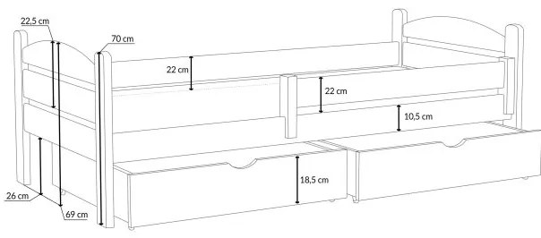 Dětská postel z masivu borovice ELENA se šuplíky - 200x90 cm - PŘÍRODNÍ BOROVICE