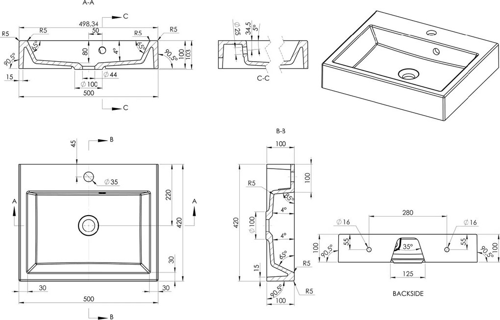 Sapho Sapho, ORINOKO umyvadlo 50x42cm, litý mramor, bílá, OR050