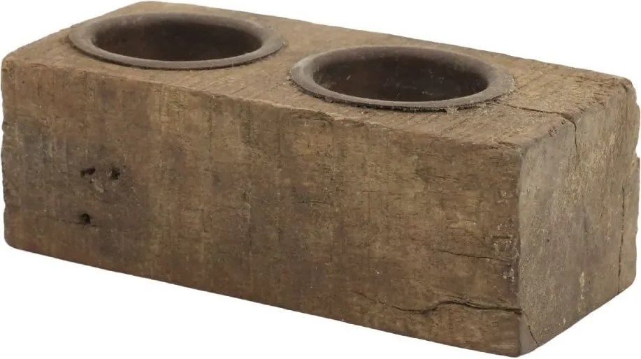 Svícen Grimaud z recyklovaného dřeva se 2 držáky na svíčku – 12*6*6 cm