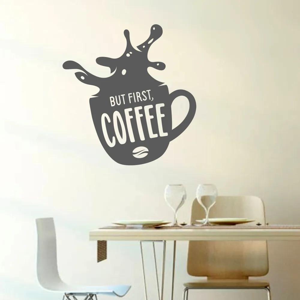 Samolepky na zeď - But first Coffee Barva: Levandulová, Velikost: 60x55 cm