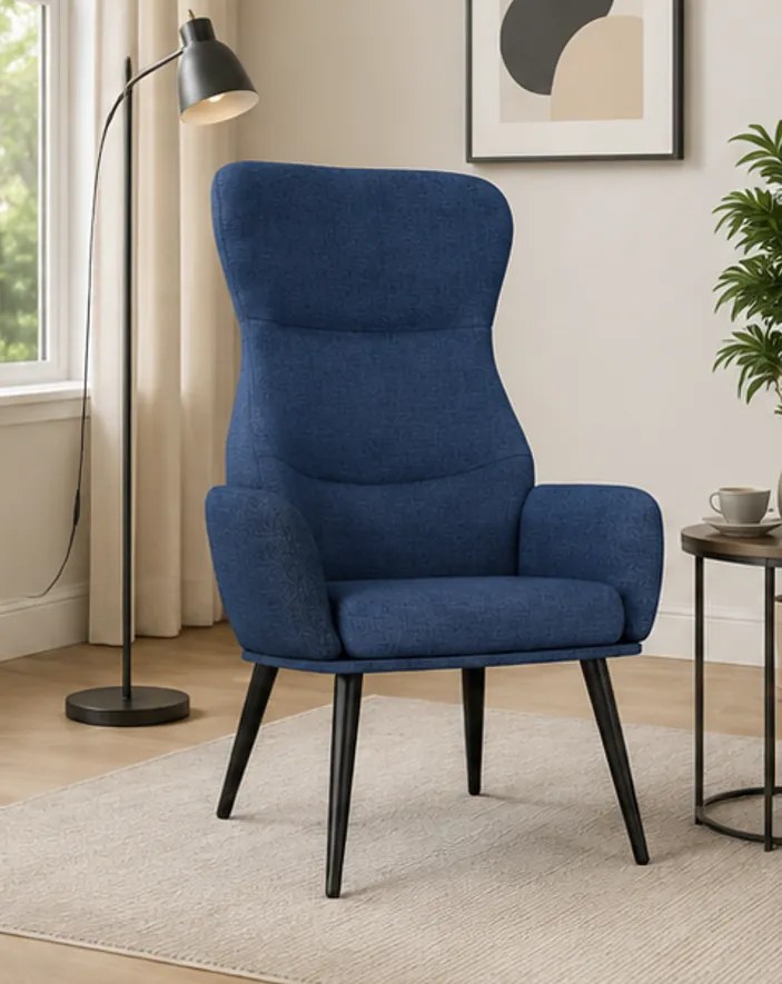 relaxační křeslo, odpočinkové, dřevo/kov/textil, 96x68x79 cm, nohy černé/modrá, Dekorino KR20260058