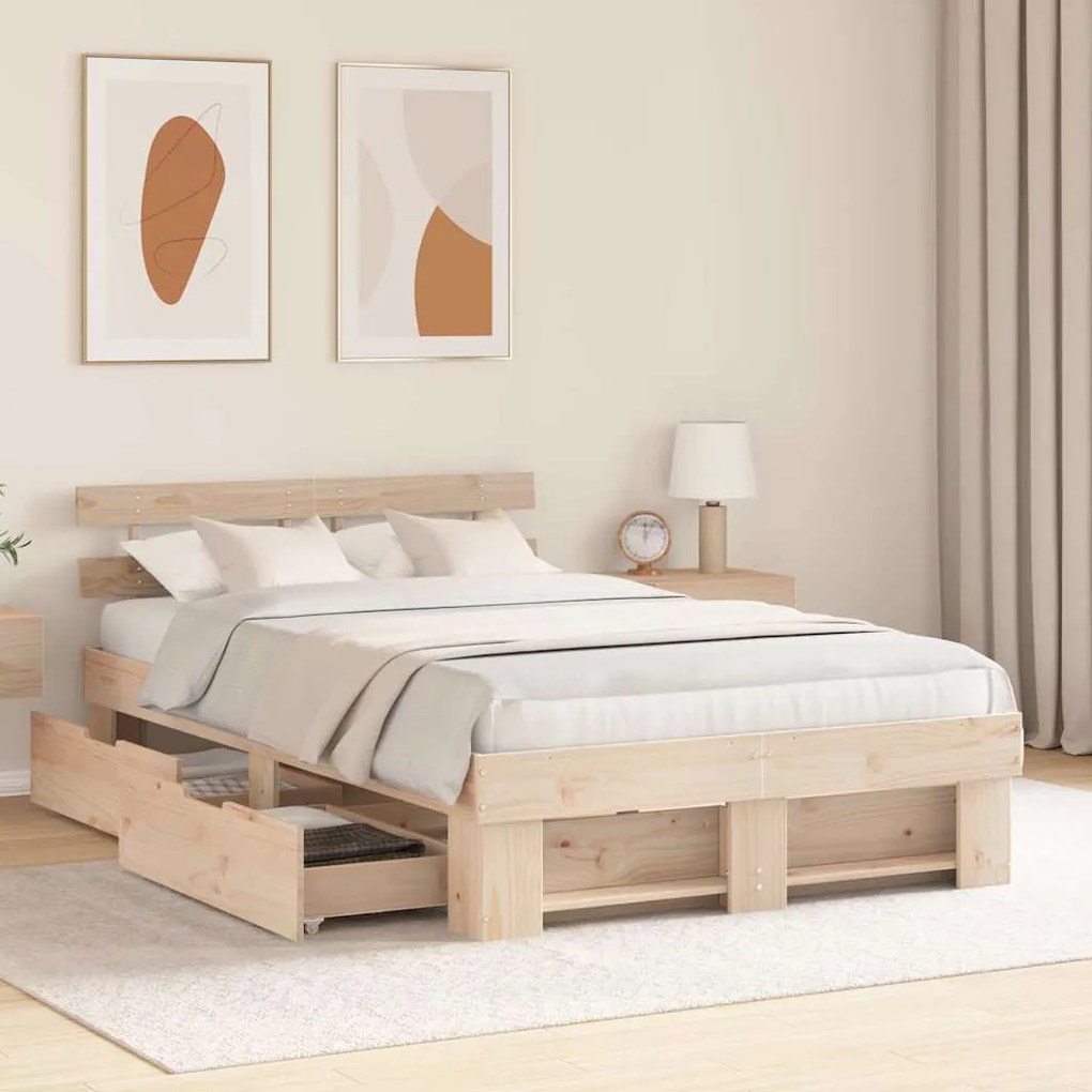 Rám postele se zásuvkou Hnědá 135 x 190 cm Masivní borové dřevo 3382283