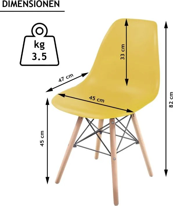 Miadomodo Sada 2 jídelních židlí s plastovým sedákem, žlutá