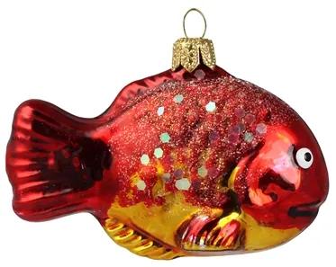 Skleněná ryba červená s flitry