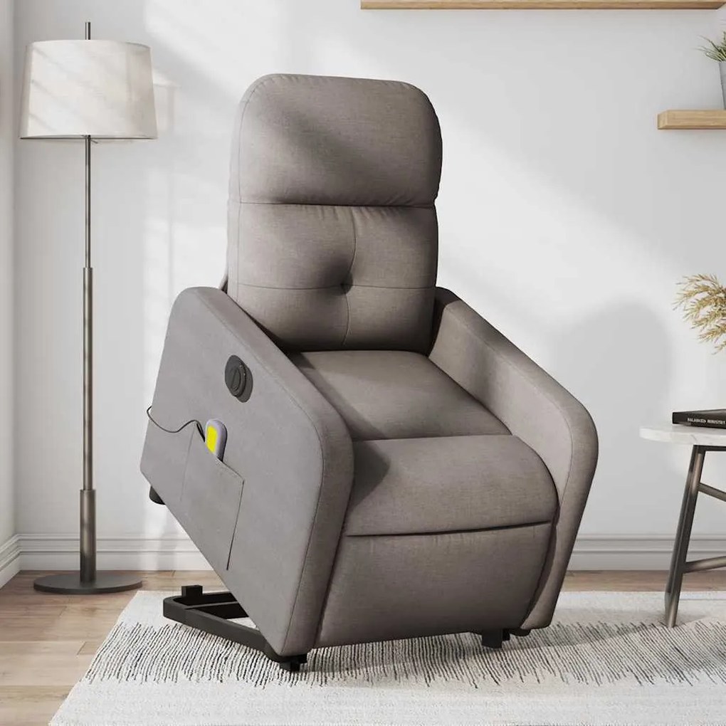 Elektrické zvedací masážní polohovací křeslo taupe textil 3206829