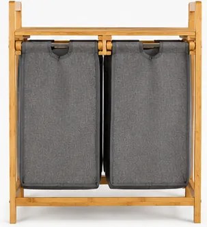koš na prádlo, objedm 85 l, bambus/látka, 73x64x33 cm, přírodní/šedá, Dekorino KP20260030