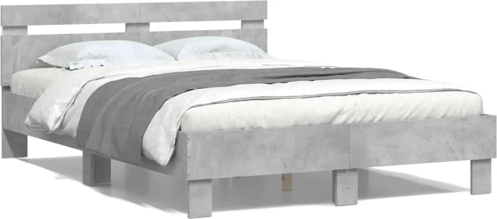 Rám postele s čelem a LED osvětlením betonově šedý 135 x 190 cm 3207570