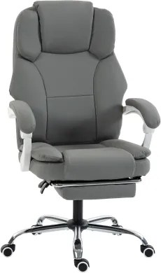 HOMCOM ergonomická kancelářská židle, naklápěcí kancelářské křeslo s domácím a přátelským umělým kůží, výškově nastavitelná, šedá