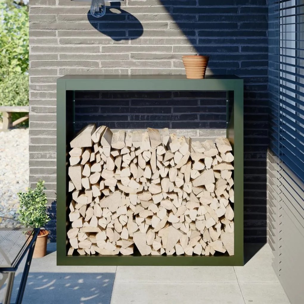 vidaXL Stojan na palivové dřevo 100 x 40 x 100 cm nerezová ocel [850974] Barva: Ocel/Zelený
