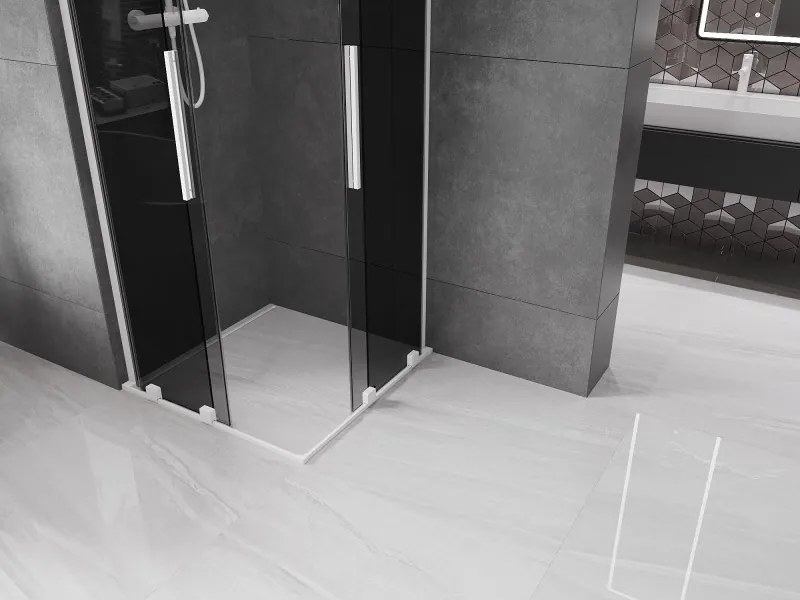 Mexen Velar L Duo, sprchový kout s posuvnými dveřmi 100 x 100 cm, 8mm šedé sklo, bílá matná, 871-100-100-02-43-20