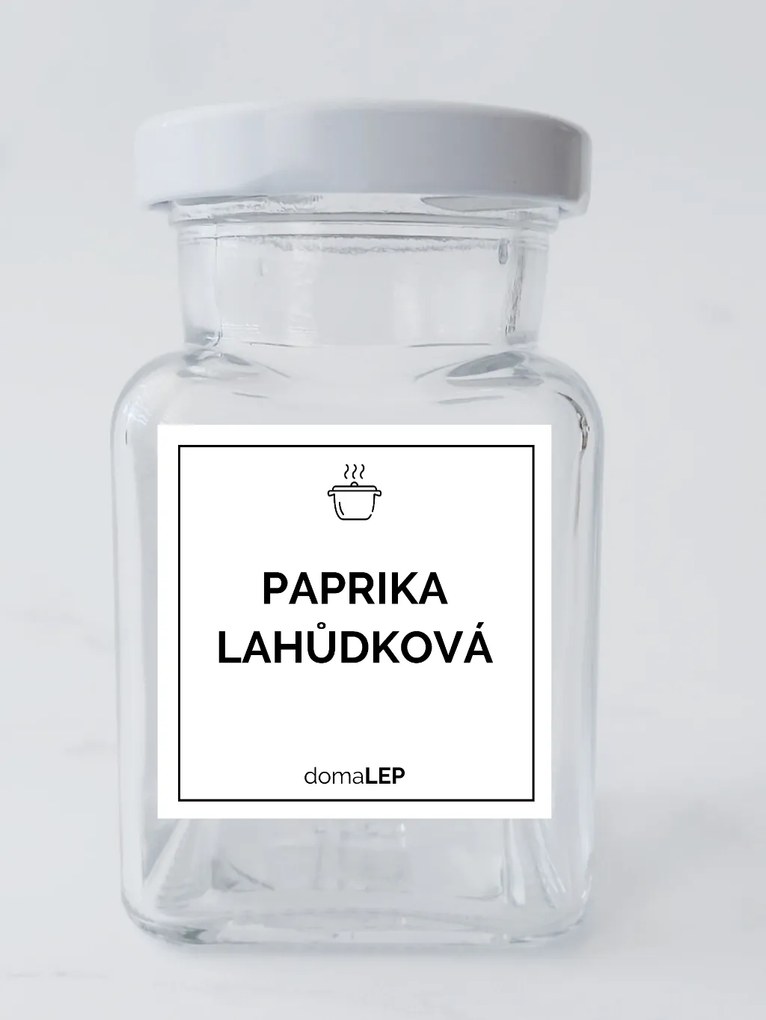 Samolepka na kořenky PAPRIKA LAHŮDKOVÁ bílá 5 × 5 cm tučné písmo