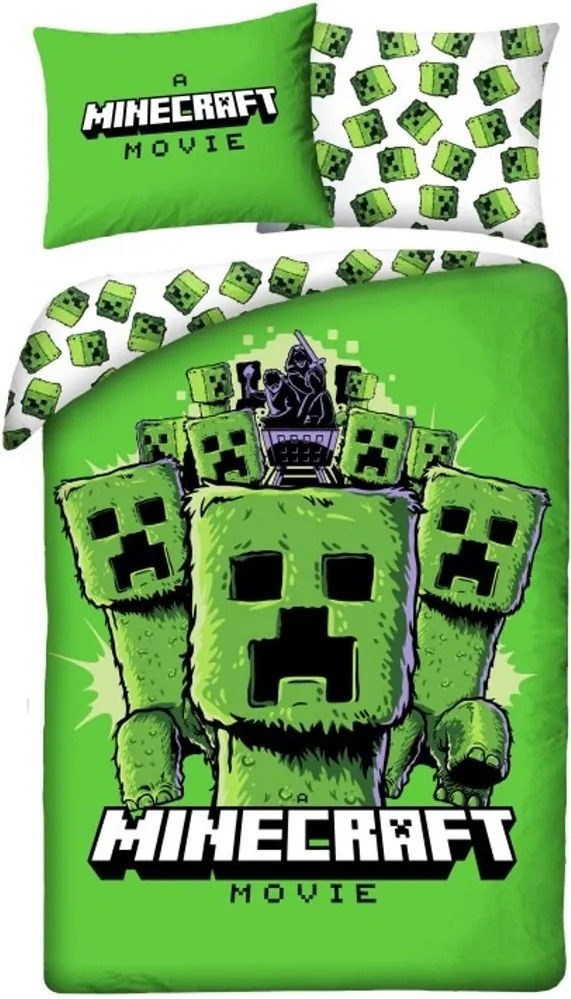 Oboustranné bavlněné ložní povlečení Minecraft Movie - motiv Creepers - 100% bavlna - 70x90 cm + 140x200 cm