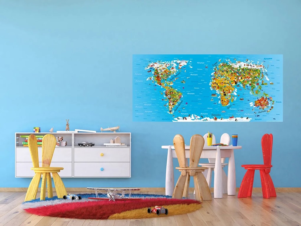 Dětská vliesová fototapeta na zed' Dětská Mapa Světa | 202 x 90 cm | DFTNH2731