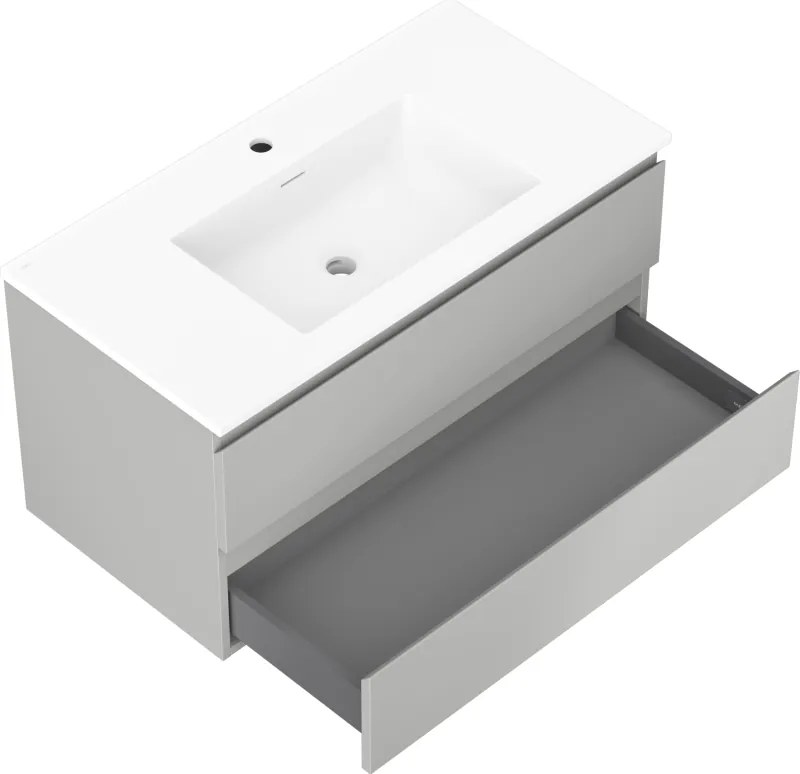 Mexen Orio, koupelnová skříňka 90 cm s umyvadlem Otis, 2 zásuvky, šedá matná/bílá matná, 91A10-09047-2-BFF62-W18M01