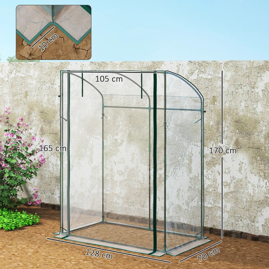 Skleník s dveřmi Zahnutá střecha Zimní skleník z ocelové fólie, skleník 128 x 70 x 170 cm Transparentní