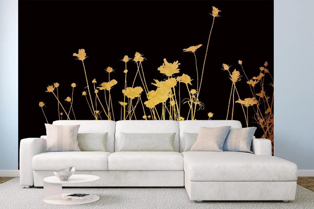 DIMEX | Vliesová fototapeta Zlaté květiny MS-5-1327 | 375 x 250 cm| zlatá, černá, oranžová