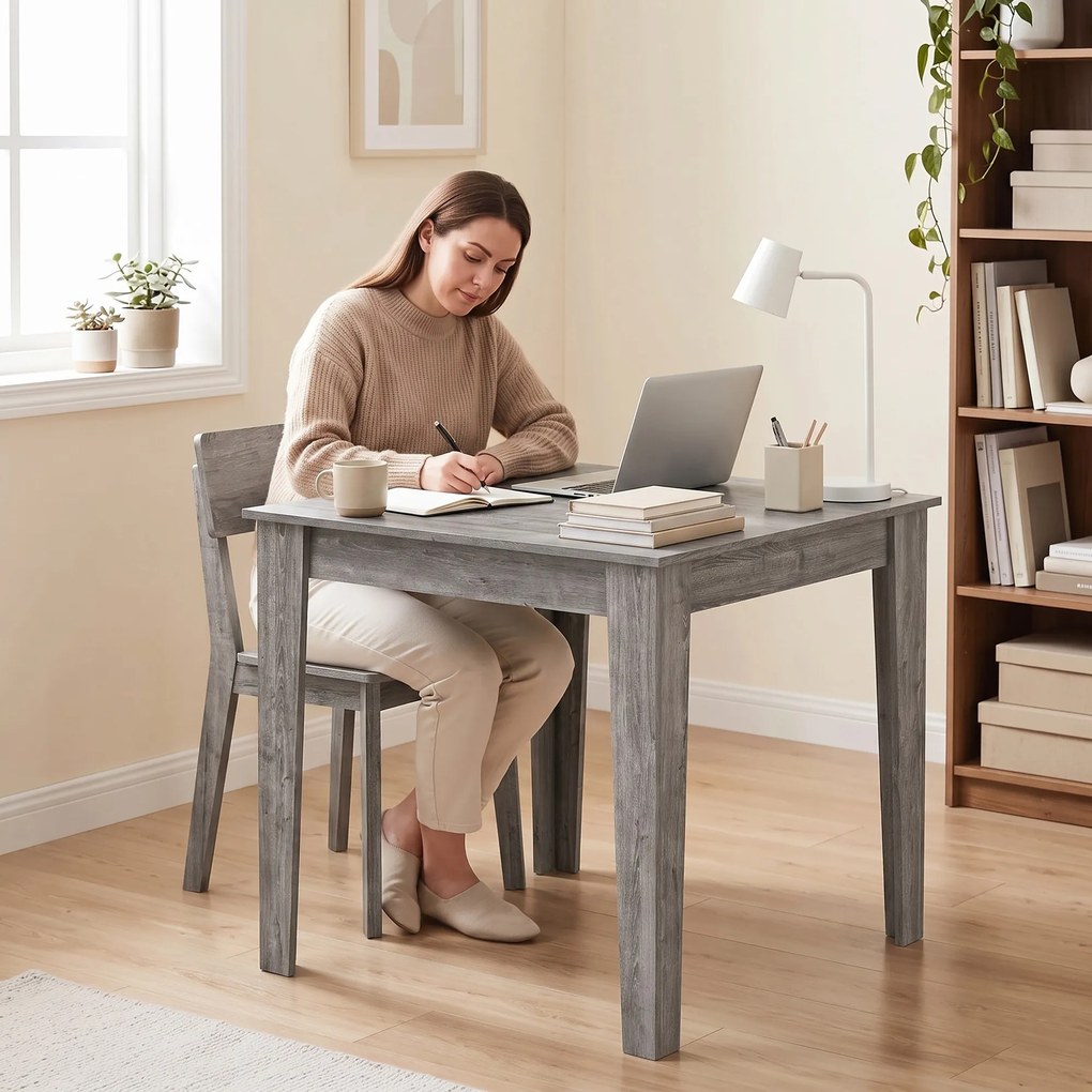 HOMCOM jídelní stůl pro 4 osoby, čtvercový kuchyňský stůl 80x80x75 cm s protiskluzovými nožičky, šedý dřevěný efekt