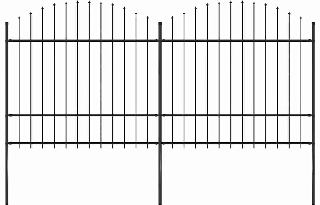 Zahradní plot s kopím nahoře ocelový 337 x 175 cm černý 277740