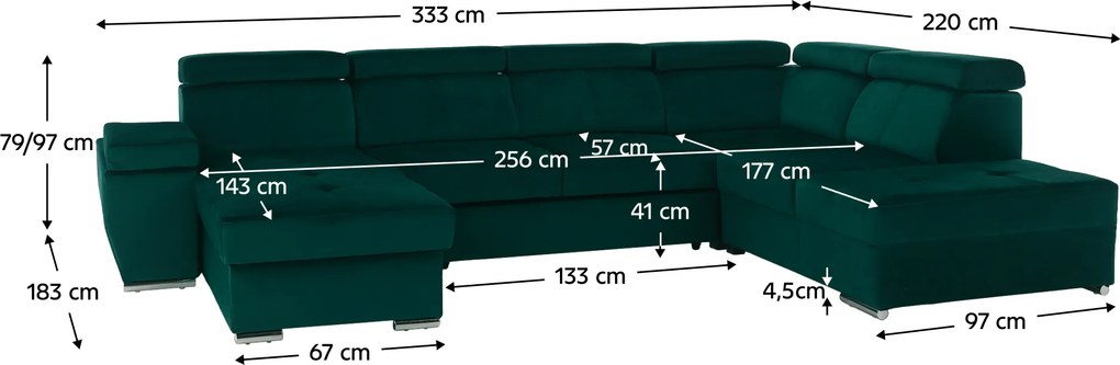 Sedací souprava, smaragdová, levá, LAMORA U