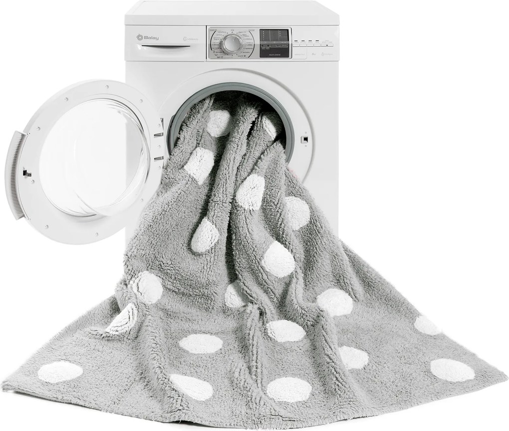 Lorena Canals, Pro zvířata: Pratelný koberec Polka Dots Grey-White, 120x160, šedá, dětský pokoj