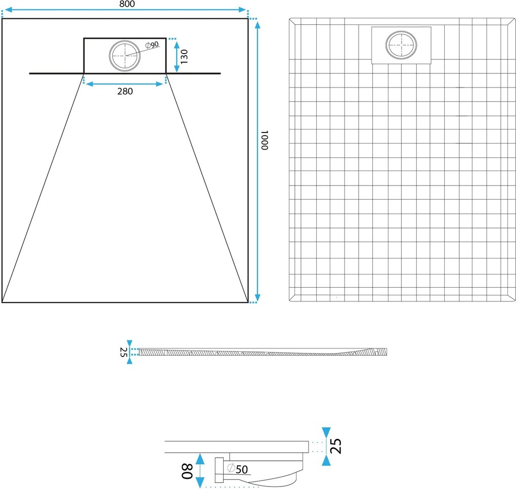 Rea Bazalt Carrara, SMC sprchová vanička 80x100, bílá-kamenný vzor, ​​REA-K7000