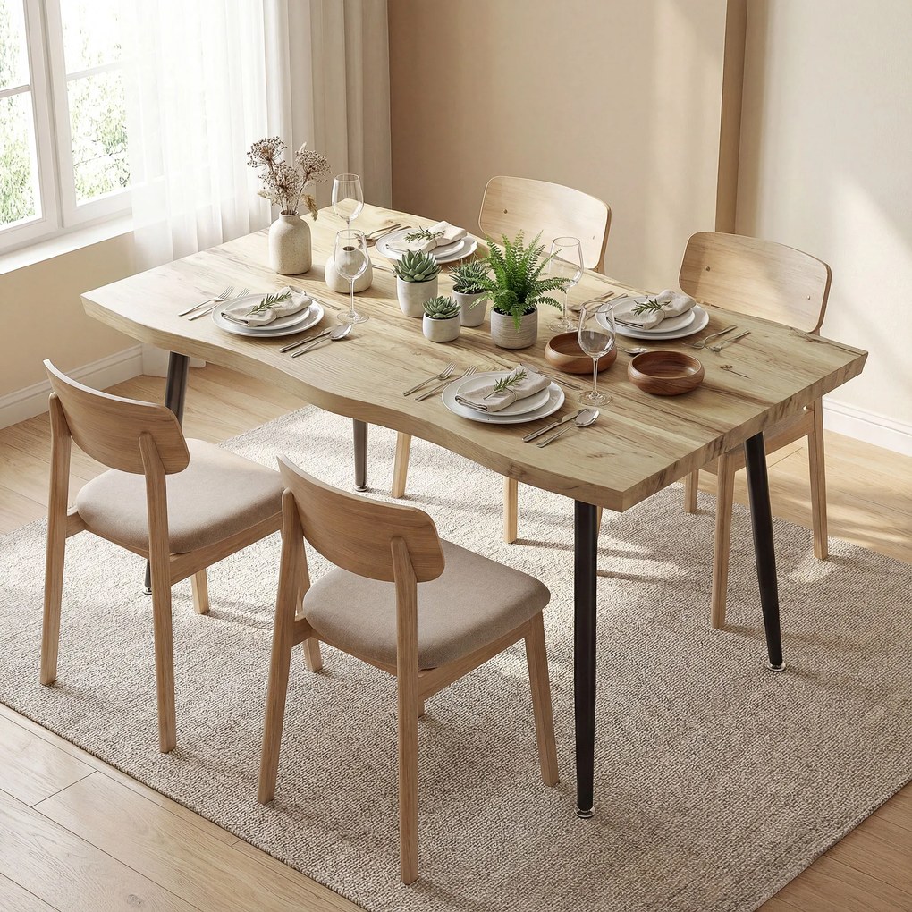 Jídelní stůl HOMCOM pro 4 osoby, 110 × 70 × 75 cm, moderní severský design, ocelový rám, deska s dubovým dekorem