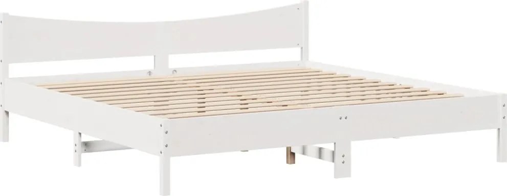 Rám postele s čelem bílý 200 x 200 cm masivní borové dřevo 3306292