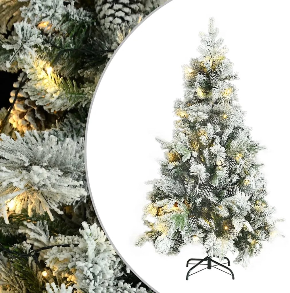 Vánoční stromek s LED zasněžený s šiškami 195 cm PVC a PE,  344293