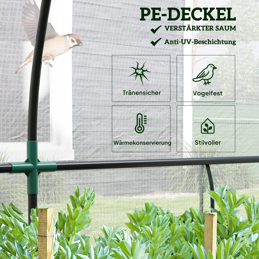 Outsunny skleník s rolovacími dveřmi, zimní skleník z ocelové fólie, skleník na balkon, zahrada, rajčatový skleník s UV ochranou 200x80x157cm rajčato…
