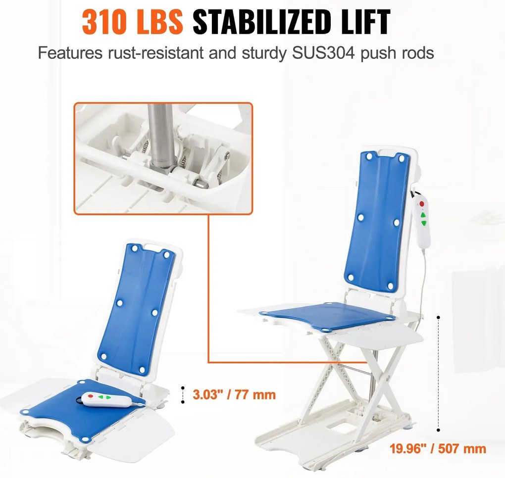 E-CrossStu GmbH Vanový elektrický zvedák do koupelny elektrický nastavitelná výška 7,7 - 52 cm, nosnost až 140 kg | bílý, Barvy a parametry Materiál kov