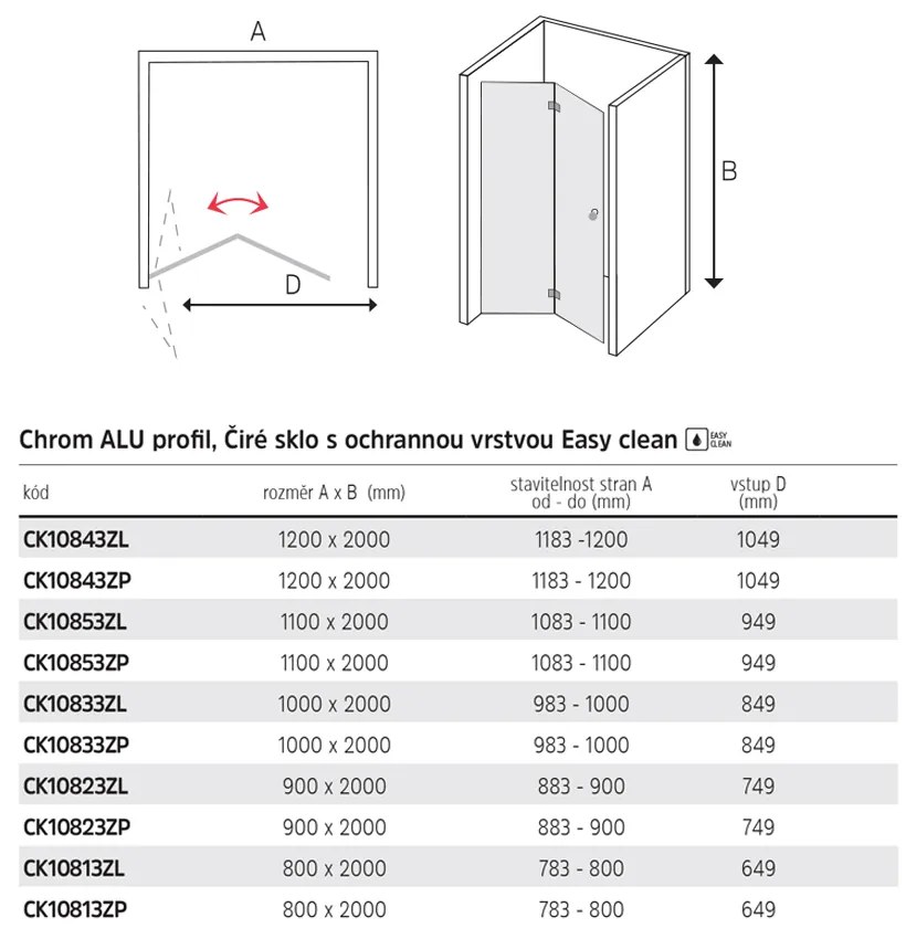 Mereo Mereo, Zalamovací sprchové dveře, Novea, chrom ALU, sklo Čiré, levé provedení, CK10833ZL