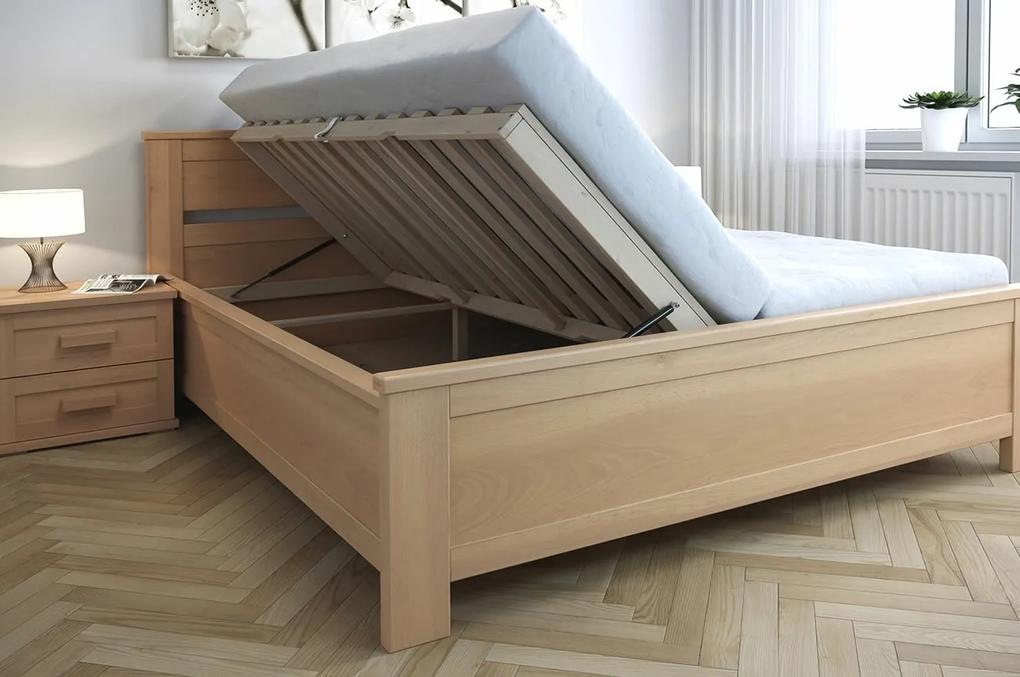 Vysoká dřevěná buková postel s úložným prostorem LAURA, rošty v ceně