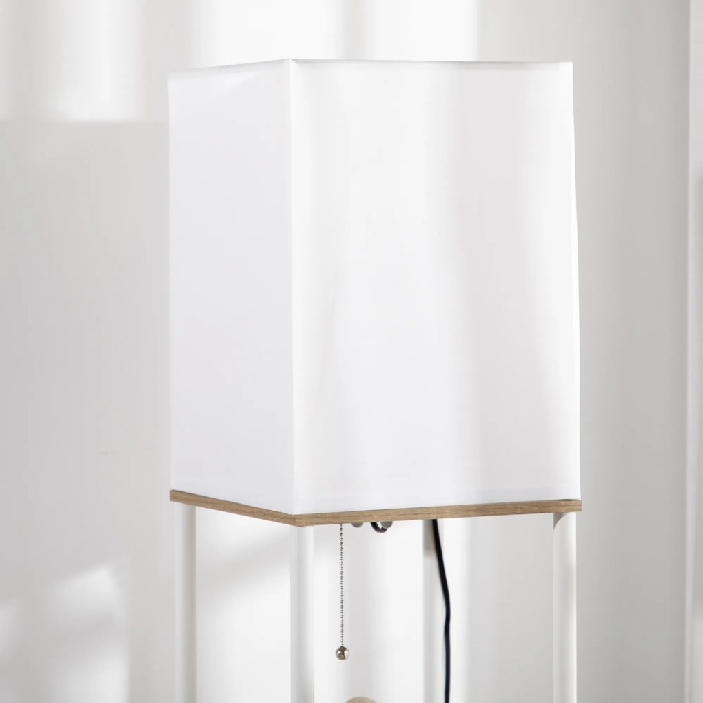 HOMCOM Stojací lampa s paticí E27 40 W Stojací lampa se 3 přihrádkami a látkovým stínidlem do obývacího pokoje ložnice v bílé barvě