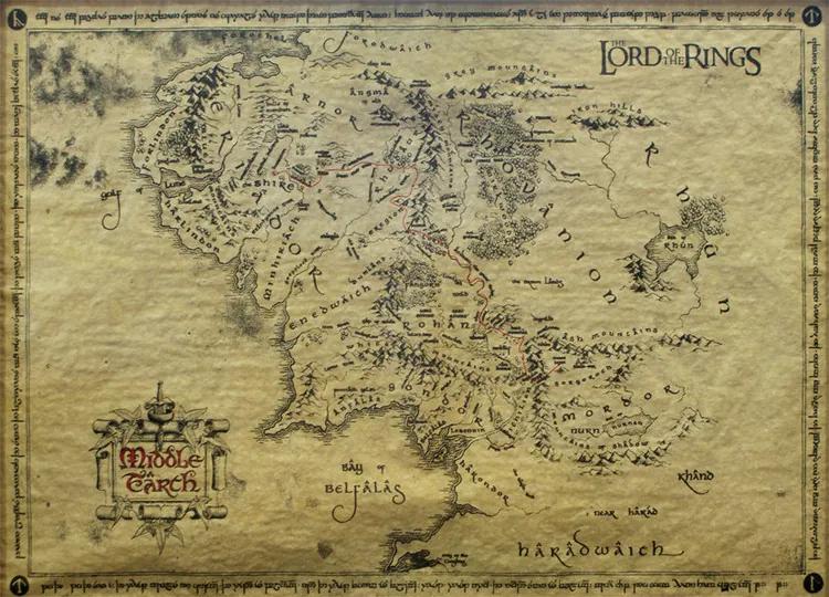 Plakát, Obraz - Pán Prstenů - mapa Středozemě (special), (65.5 x 46.5 cm) |  BIANO