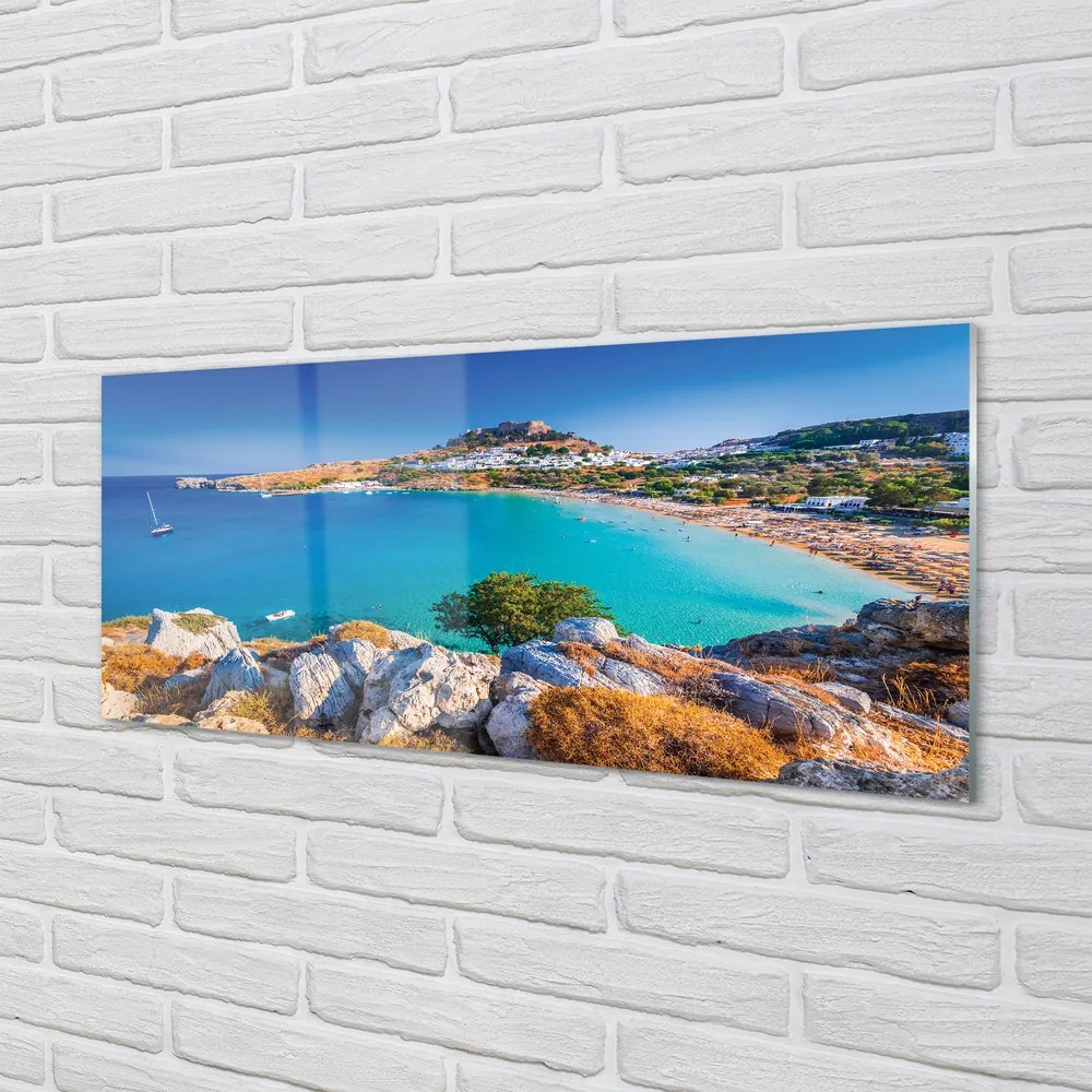 akrylový obraz Řecko pobřeží beach panorama 120x60 cm