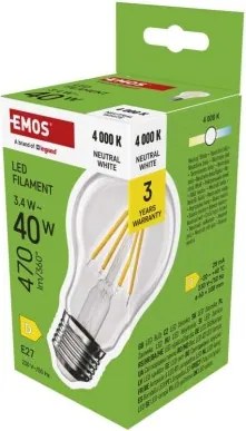 Emos lighting LED žárovka Filament A60 / E27 / 3,4 W (40 W) / 470 lm / neutrální bílá 1525733497