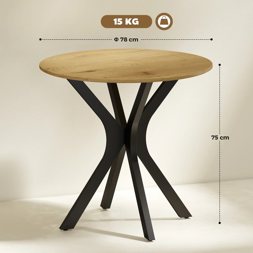 HOMCOM Jídelní stůl kuchyňský stůl kulatý stůl, moderní design, 78 cm x 75 cm, přírodní dřevo