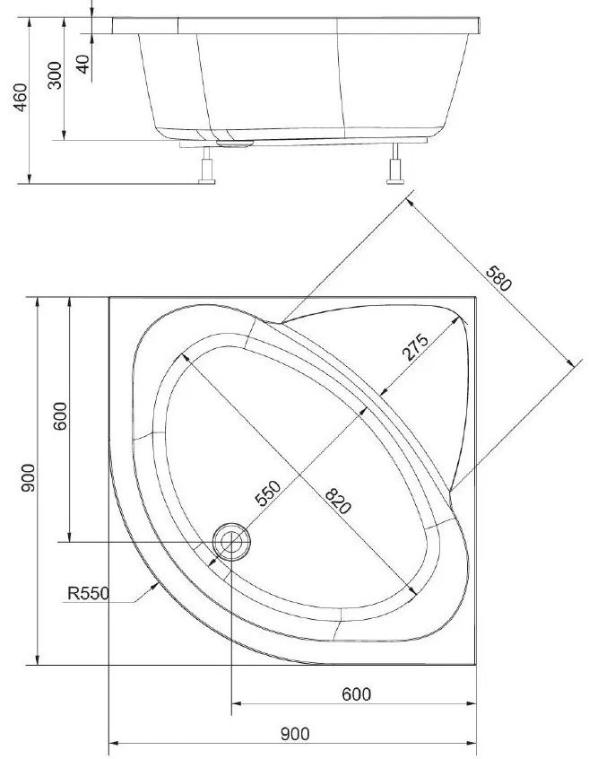 POLYSAN SELMA sprchová vanička čtvrtkruhová 90x90x30cm, R55, hluboká, bílá, 28611
